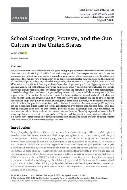 (PDF) School Shootings, Protests, and the Gun Culture in the United States