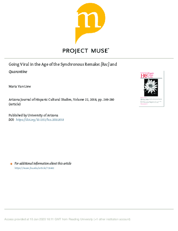 (PDF) Going Viral in the Age of the Synchronous Remake: [Rec] and ...