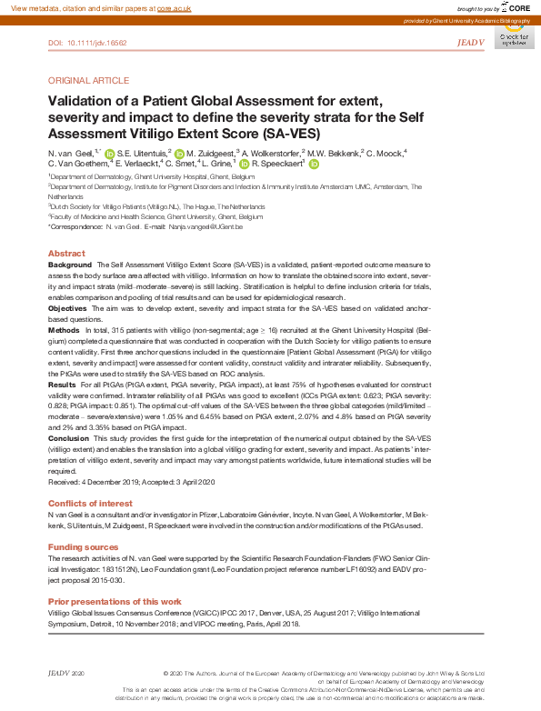 (PDF) Validation of a Patient Global Assessment for extent, severity ...