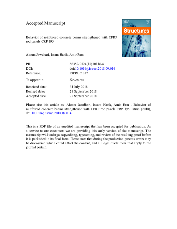 (PDF) Behavior of reinforced concrete beams strengthened using CFRP ...