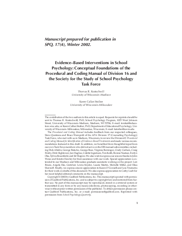 (PDF) Evidence-based interventions in school psychology: An ...