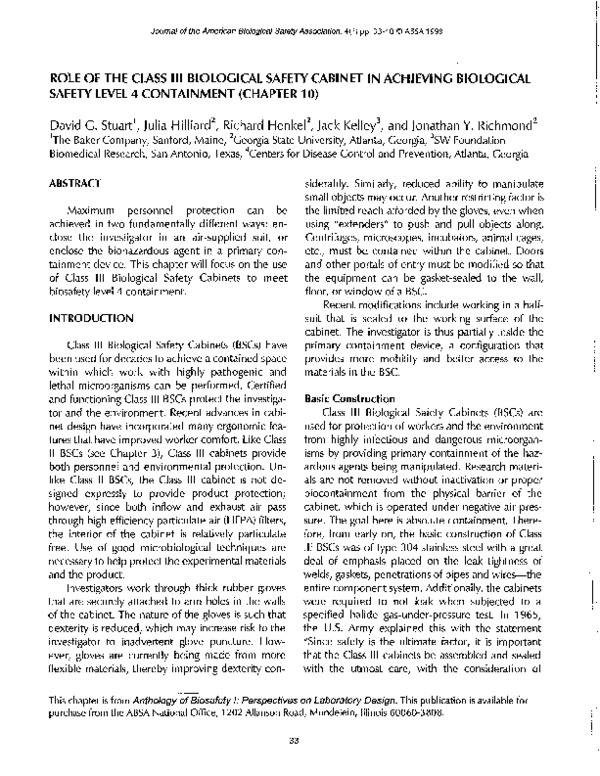 (PDF) Role of the Class III Biological Safety Cabinet in Achieving ...