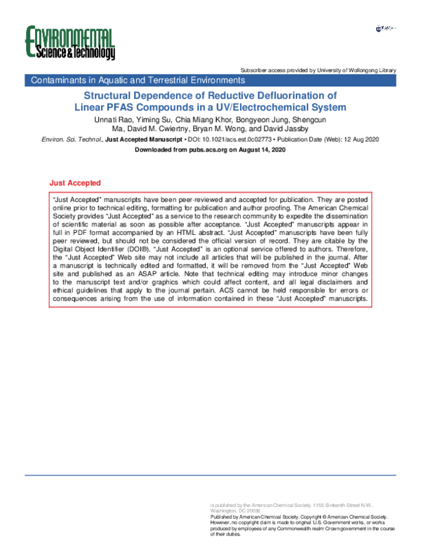(PDF) Structural Dependence of Reductive Defluorination of Linear PFAS ...