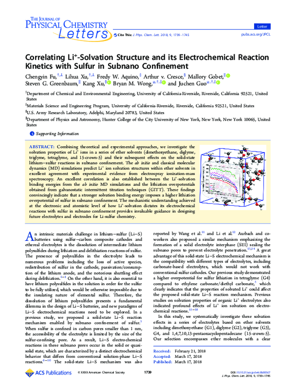 (PDF) Correlating Li+-Solvation Structure and its Electrochemical Reaction Kinetics with Sulfur ...