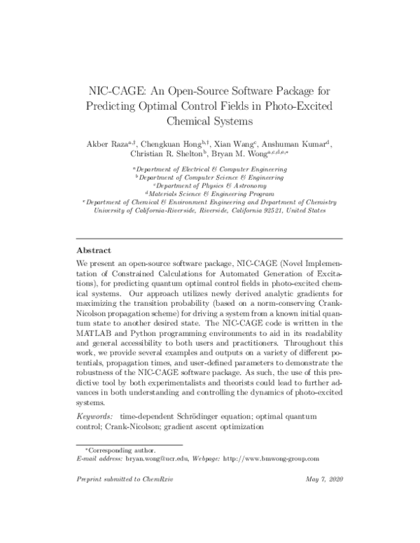 (PDF) NIC-CAGE: An Open-Source Software Package for Predicting Optimal Control Fields in Photo ...