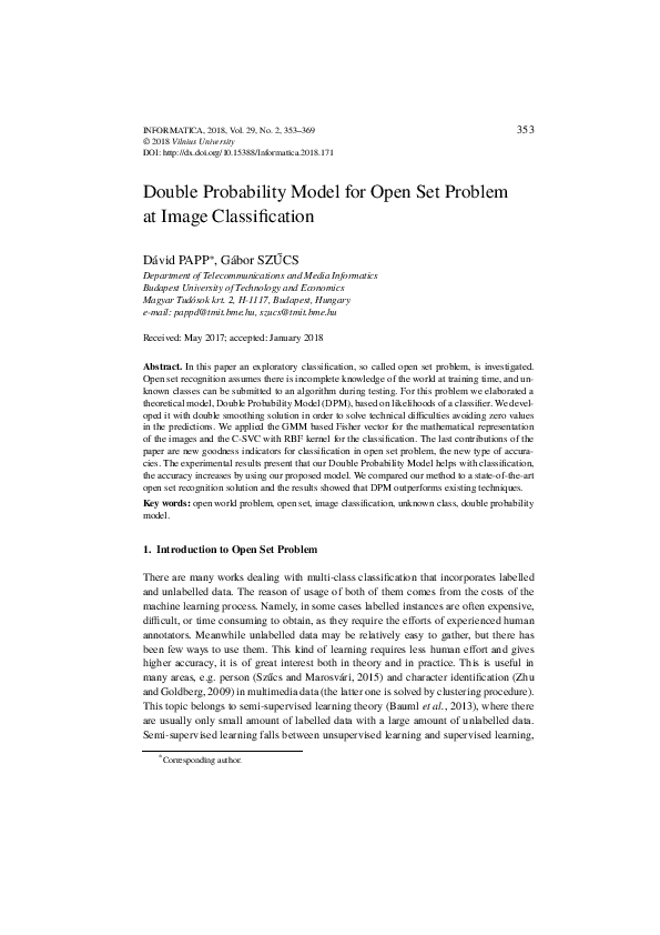 (PDF) Double Probability Model for Open Set Problem at Image Classification