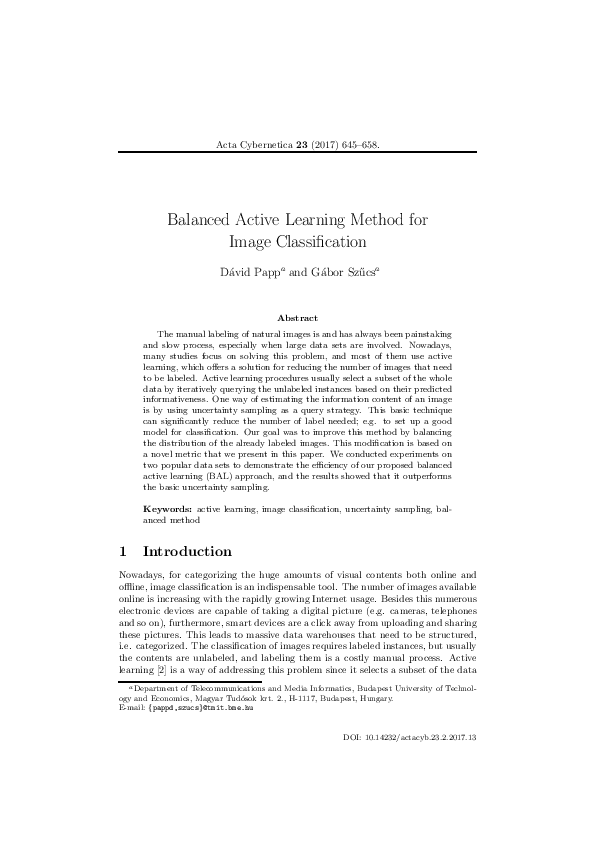 (PDF) Balanced Active Learning Method for Image Classification