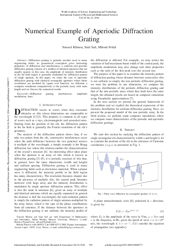 (PDF) Numerical Example Of Aperiodic Diffraction Grating