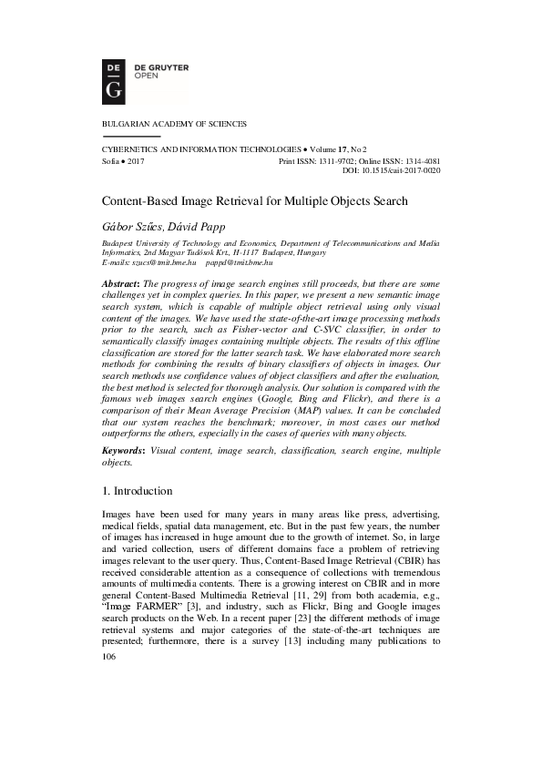 (PDF) Content-Based Image Retrieval for Multiple Objects Search