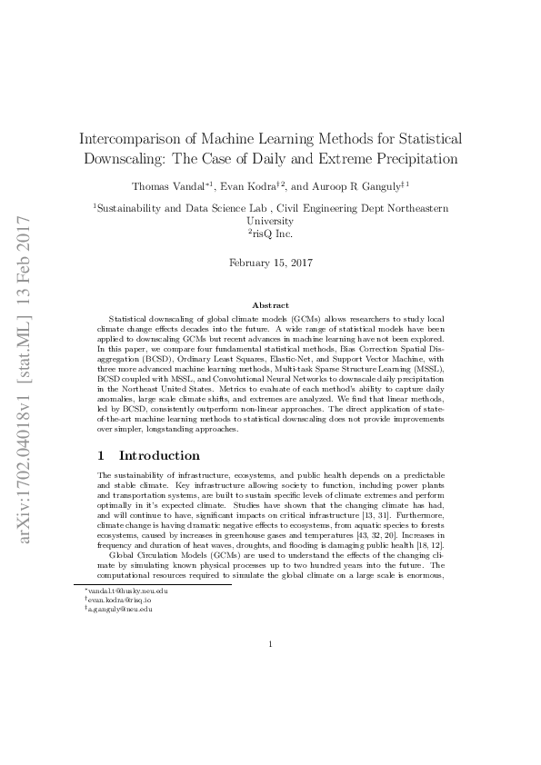 Pdf Intercomparison Of Machine Learning Methods For Statistical Downscaling The Case Of Daily