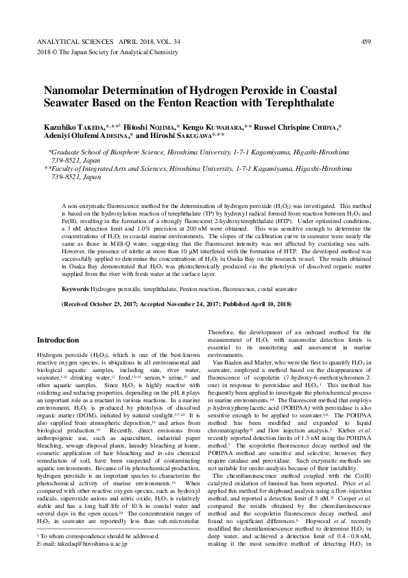 Pdf Nanomolar Determination Of Hydrogen Peroxide In Coastal Seawater