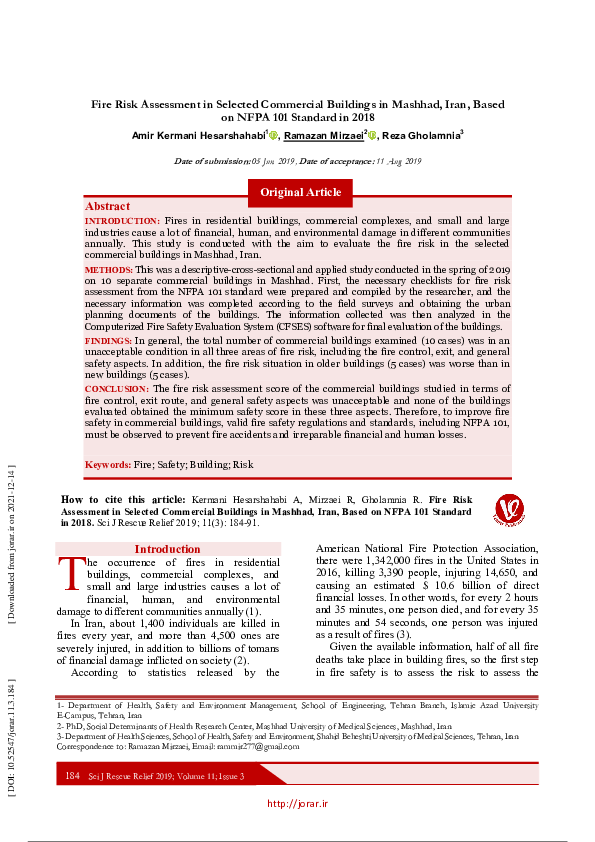 (PDF) Fire risk assessment in selected commercial buildings in Mashhad ...