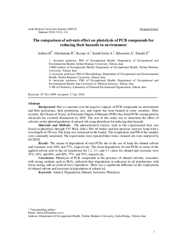 (PDF) The comparison of solvents effect on photolysis of PCB compounds ...