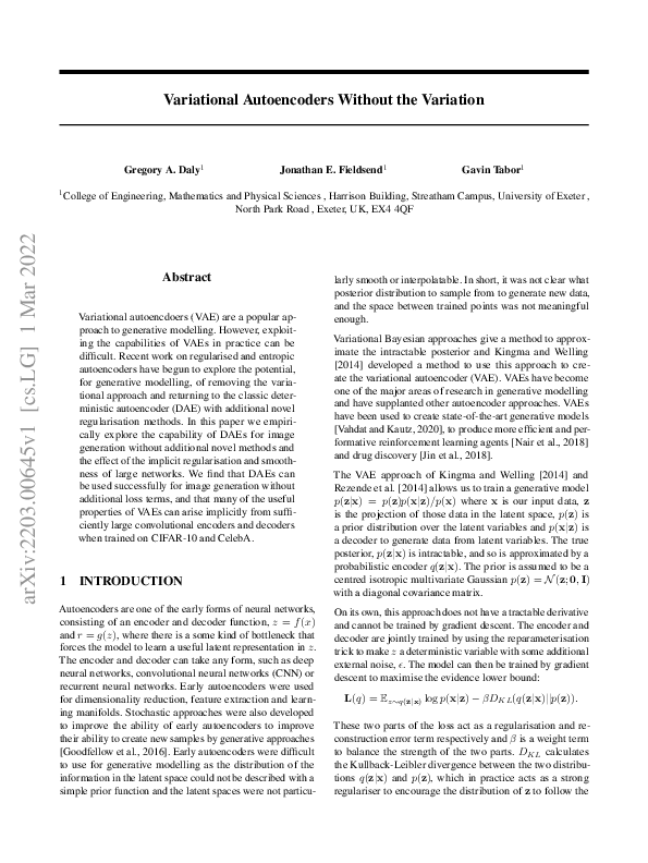 (PDF) Variational Autoencoders Without the Variation