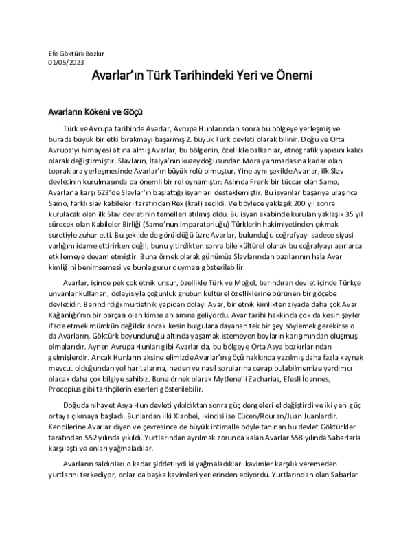 (PDF) Avarlar'ın Kısa Tarihi: Türk Tarihindeki Yeri ve Önemi