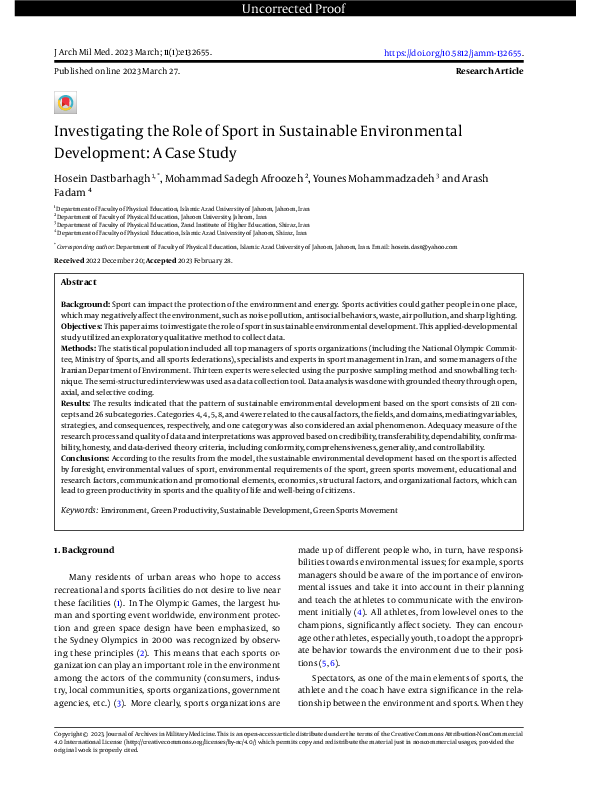 (PDF) Investigating the Role of Sport in Sustainable Environmental ...