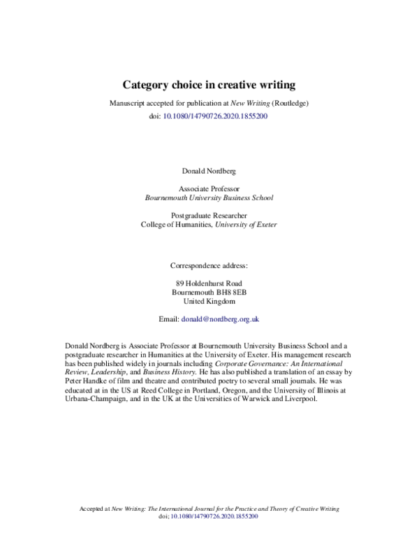 (PDF) Category choice in creative writing | Donald Nordberg - Academia.edu
