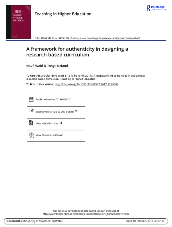(PDF) A framework for authenticity in designing a research-based curriculum