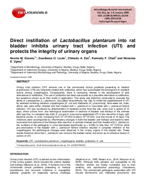 (PDF) Direct instillation of Lactobacillus plantarum into rat bladder ...