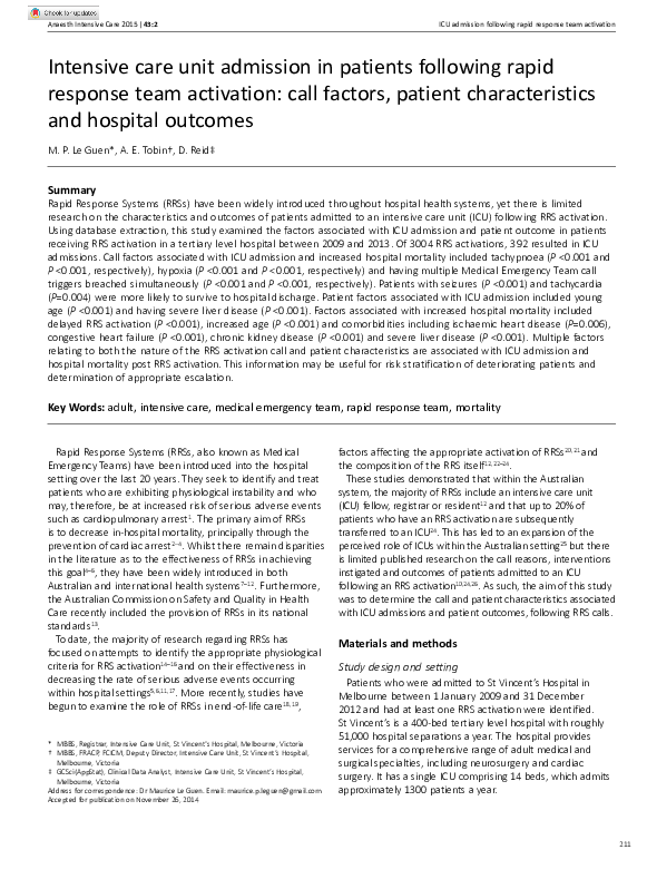 (PDF) Intensive Care Unit Admission in Patients following Rapid ...