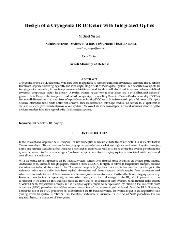 (PDF) Design of a cryogenic IR detector with integrated optics