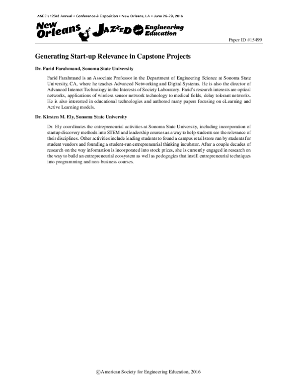 (PDF) Generating Start-up Relevance in Capstone Projects