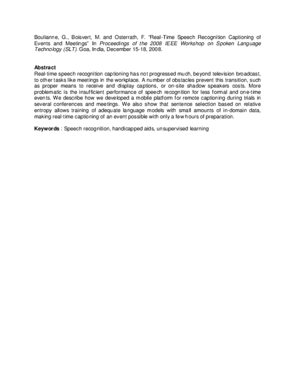(PDF) Real-time speech recognition captioning of events and meetings