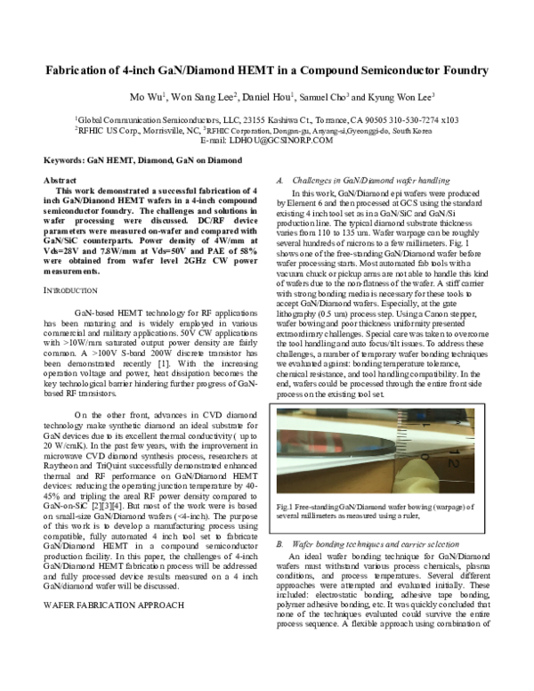 (PDF) Fabrication of 4-inch GaN/Diamond HEMT in a Compound ...