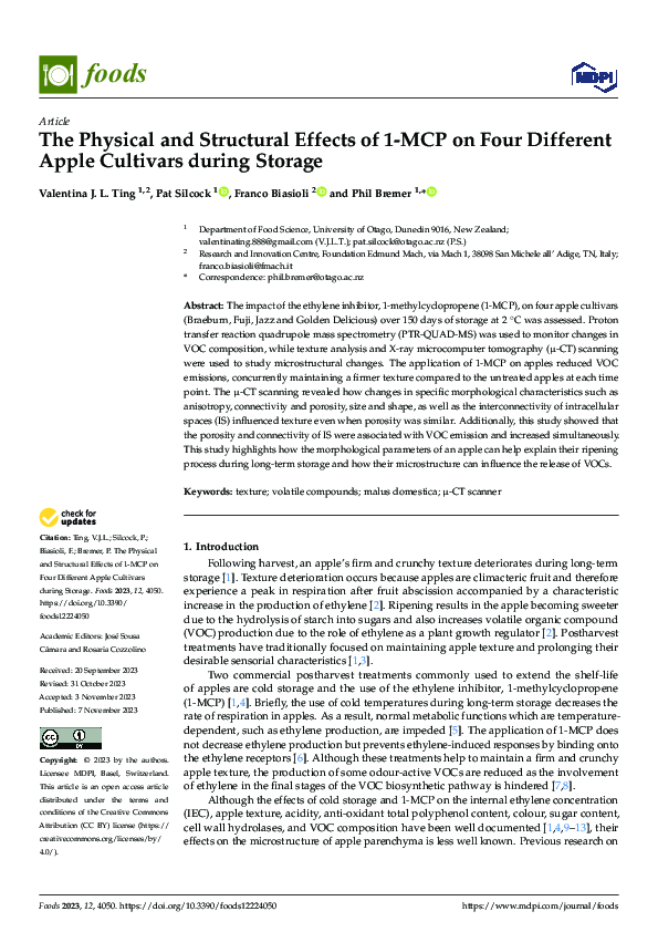 (PDF) The Physical and Structural Effects of 1-MCP on Four Different Apple Cultivars during Storage