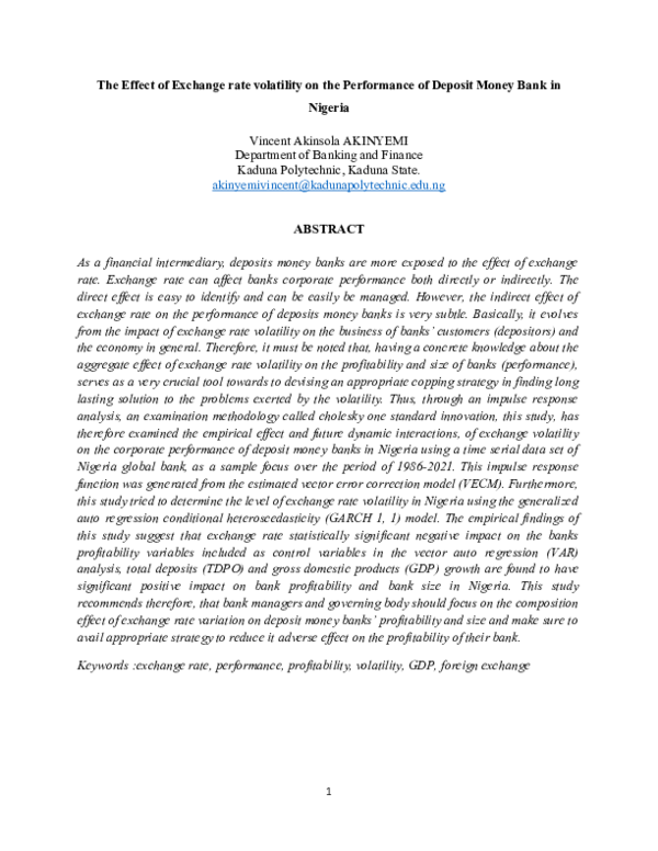 (DOC) The Effect of Exchange rate volatility on the Performance of ...