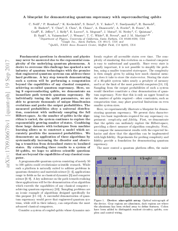 (PDF) A blueprint for demonstrating quantum supremacy with superconducting qubits | Trent Huang ...
