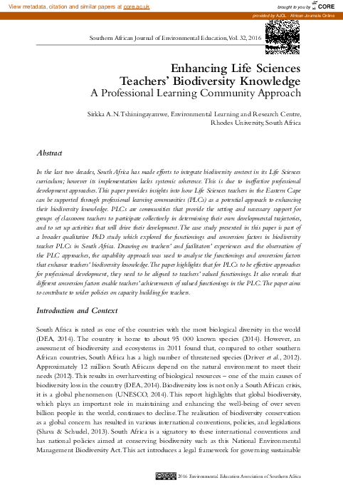 (PDF) Enhancing Life Sciences Teachers’ Biodiversity Knowledge: A Professional Learning ...