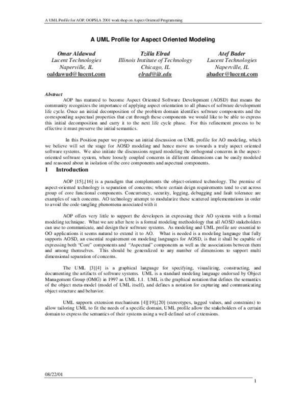(PDF) A UML Profile for Aspect Oriented Modeling