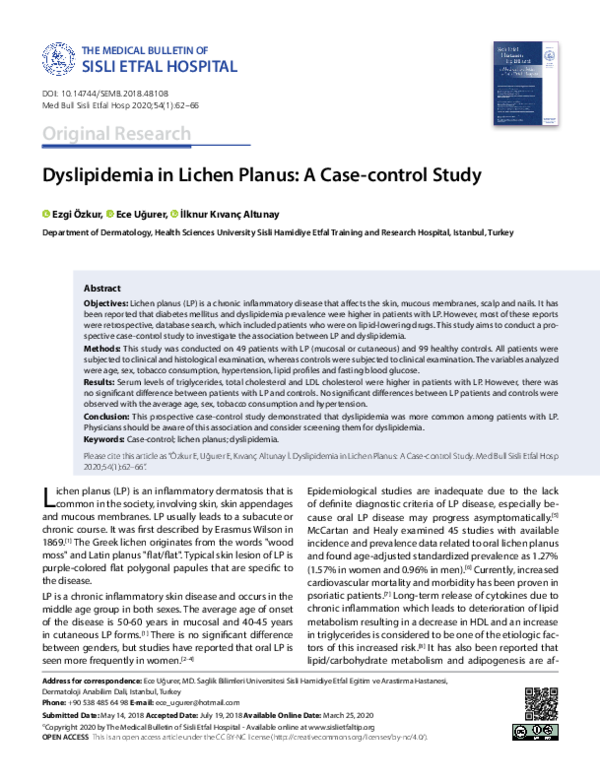 (PDF) Dyslipidemia in lichen planus: A case control study