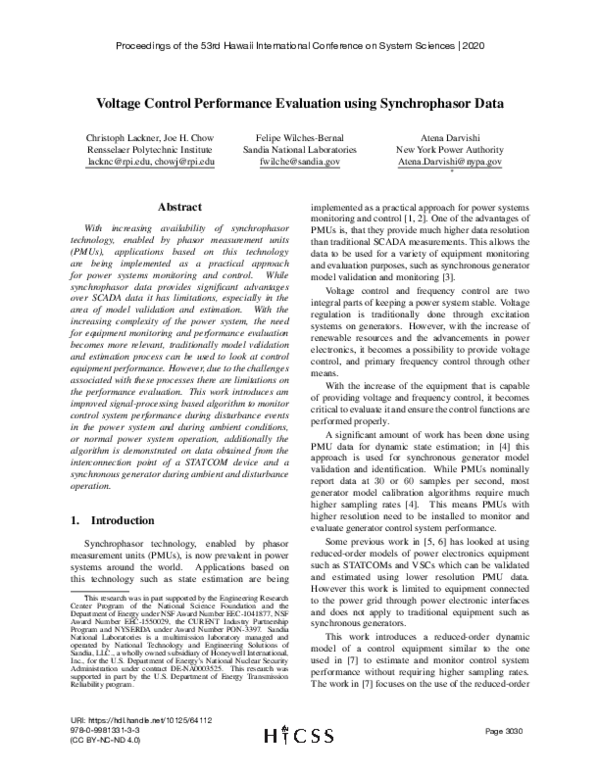 Pdf Voltage Control Performance Evaluation Using Synchrophasor Data