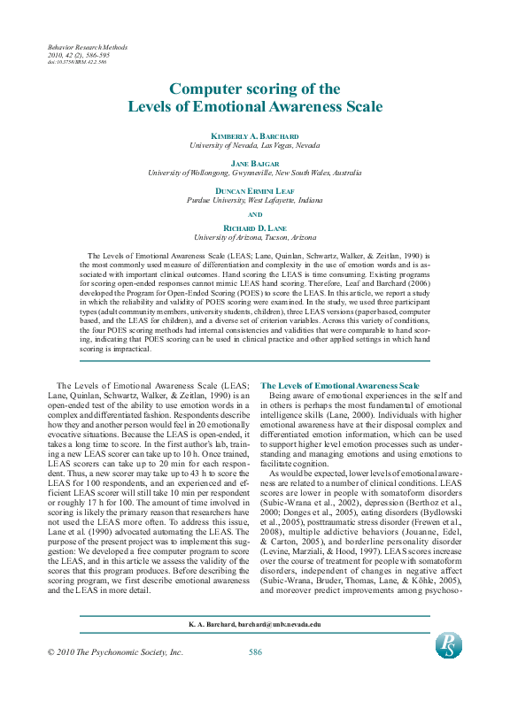 (PDF) Automated Scoring of Emotional Awareness Tests