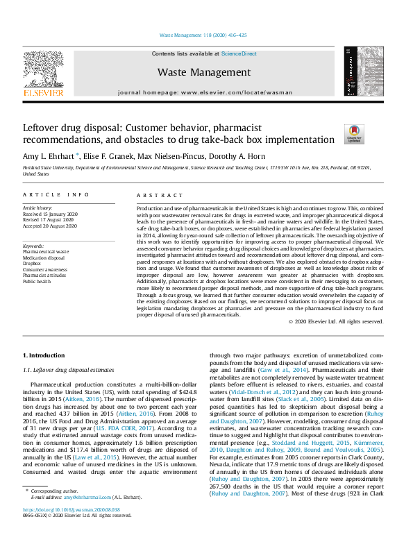 (PDF) Leftover drug disposal: Customer behavior, pharmacist ...