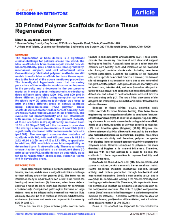 (PDF) 3D Printed Polymer Scaffolds for Bone Tissue Regeneration