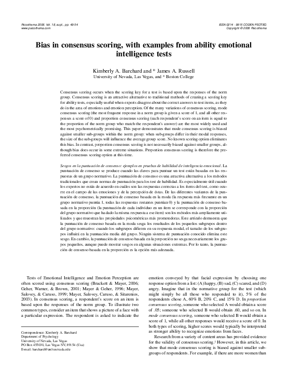 (PDF) Bias in consensus scoring, with examples from ability emotional ...