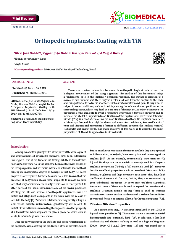 (PDF) Biomimetic coating technology for orthopedic implants