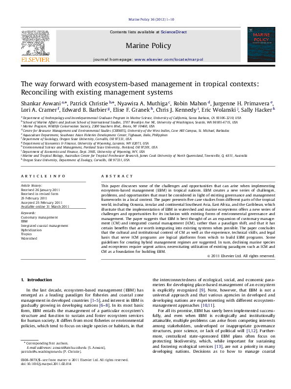 (PDF) The way forward with ecosystem-based management in tropical ...