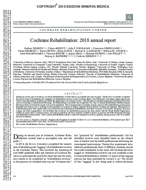 (PDF) Cochrane Rehabilitation: 2018 annual report