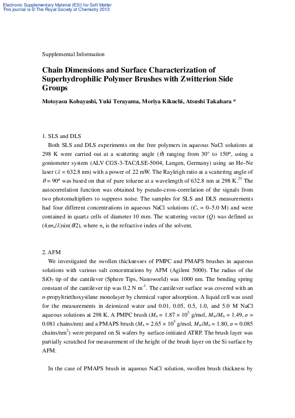 (PDF) Chain dimensions and surface characterization of superhydrophilic polymer brushes with ...