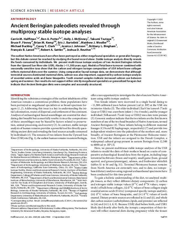 (PDF) Ancient Beringian paleodiets revealed through multiproxy stable ...
