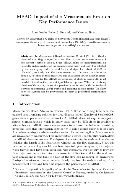 (PDF) MBAC: Impact of the Measurement Error on Key Performance Issues