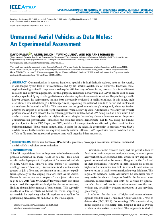 (PDF) Unmanned Aerial Vehicles as Data Mules: An Experimental Assessment