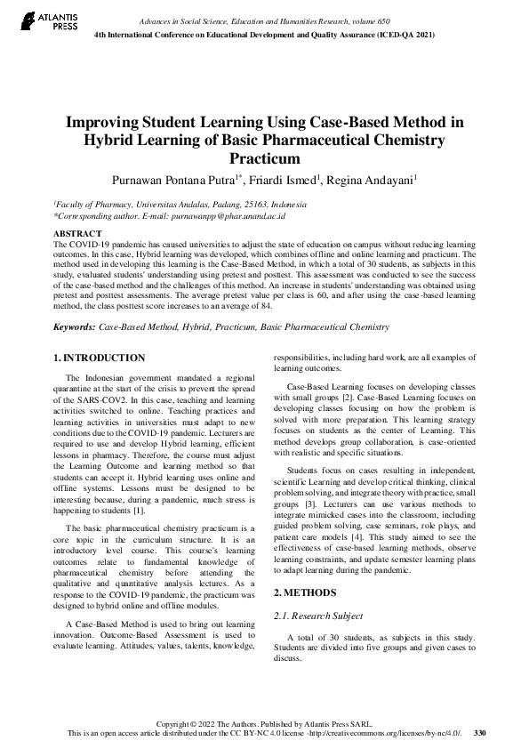(PDF) Improving Student Learning Using Case-Based Method in Hybrid Learning of Basic ...