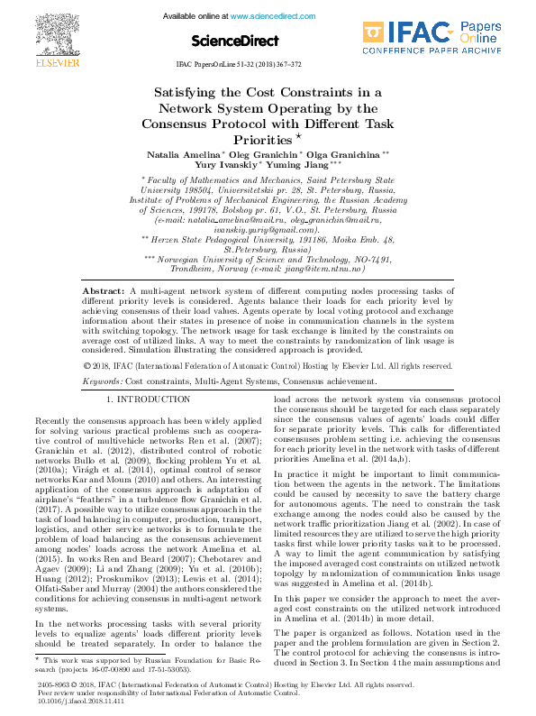 (PDF) Satisfying the Cost Constraints in a Network System Operating by the Consensus Protocol ...