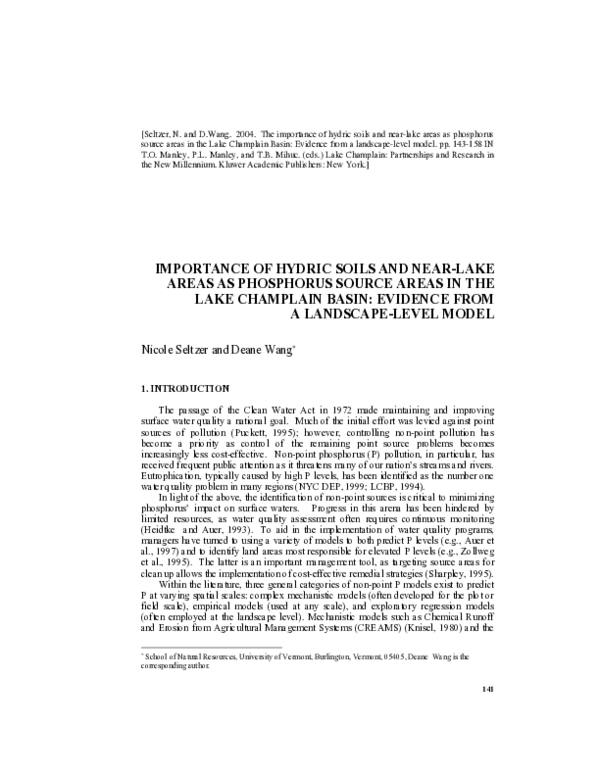 (PDF) Importance of Hydric Soils and Near-Lake Areas as Phosphorus ...