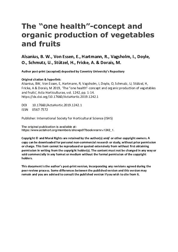 (PDF) The “one health”-concept and organic production of vegetables and ...